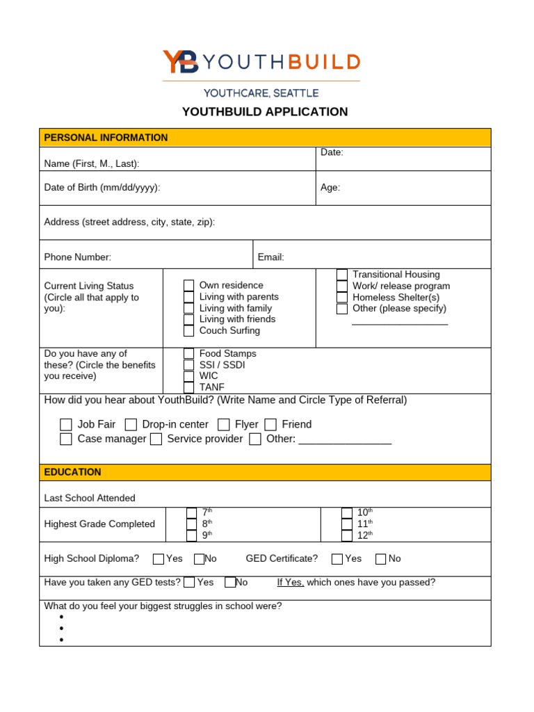 YouthBuild Application Form | PDF | General Educational Development