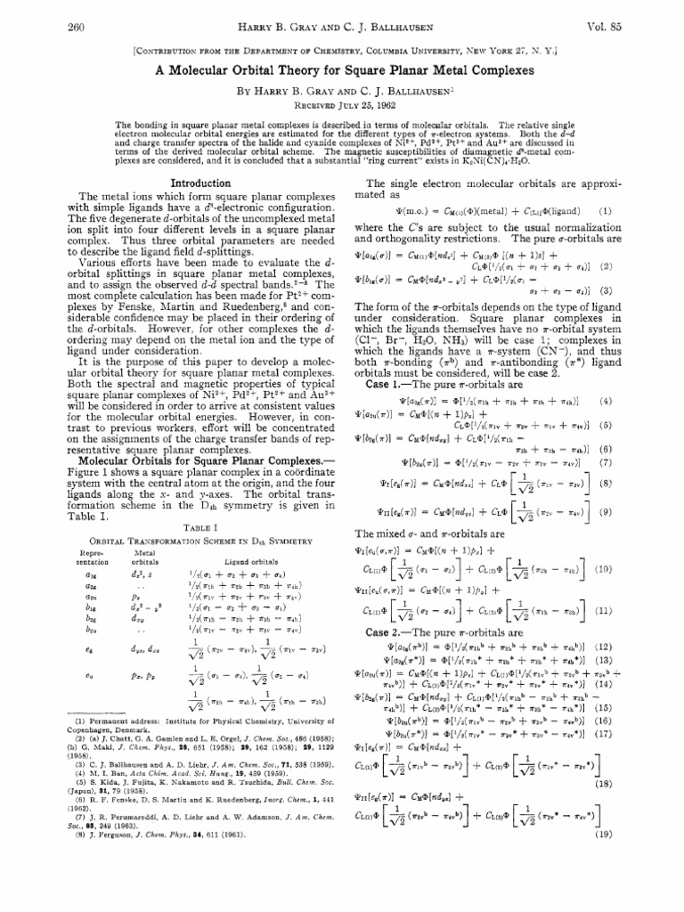 Harry B. Gray and C. J. Ballhusa - Molecular Orbital Theory For Square ...