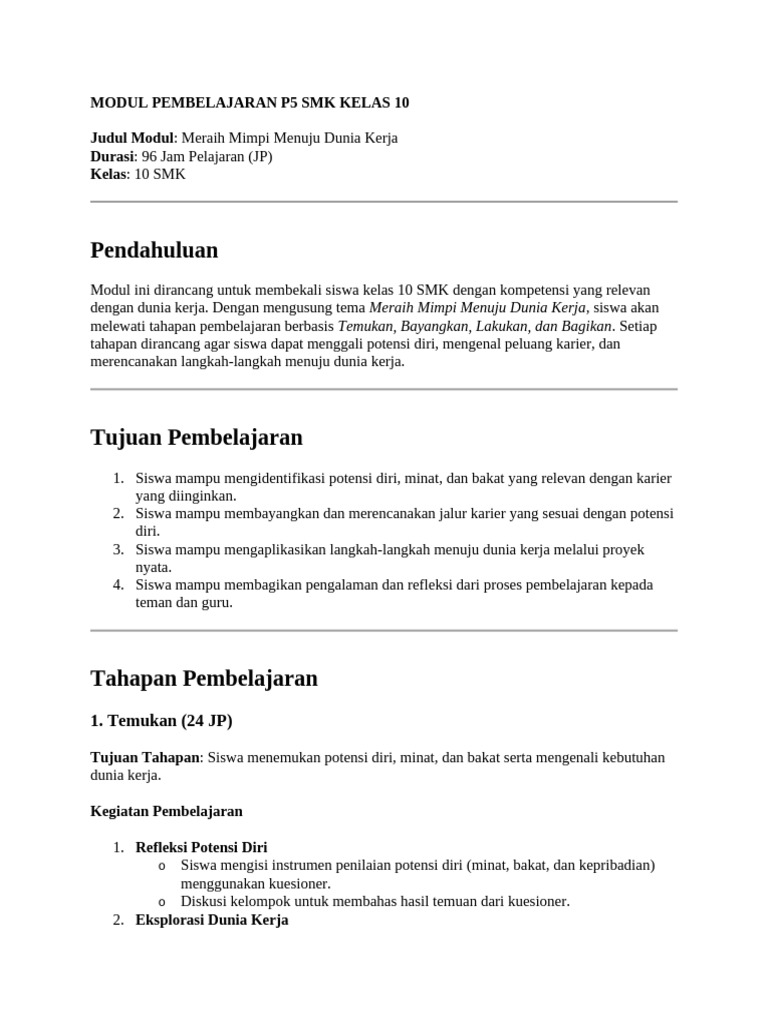 "Modul SMK: Meraih Mimpi Kerja" | PDF