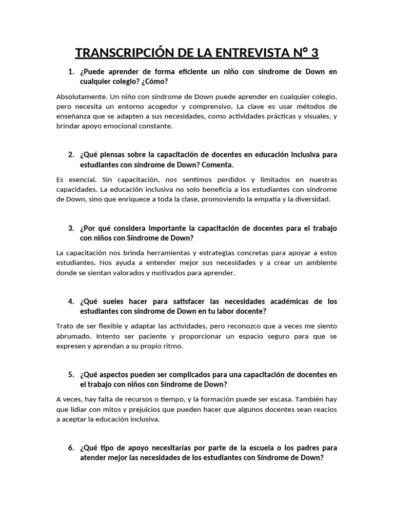 Transcripción de La Entrevista N°3 | PDF | Enseñando | Aprendizaje