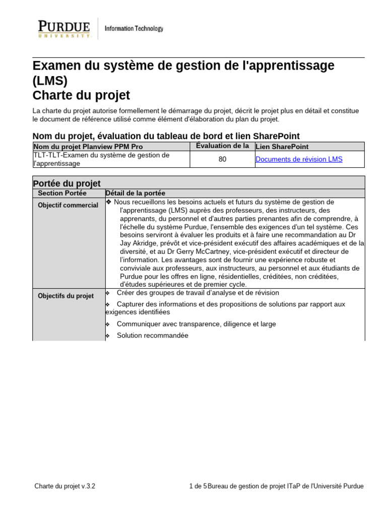 Charte de Projet de Révision Du LMS | PDF | Gestion de projet