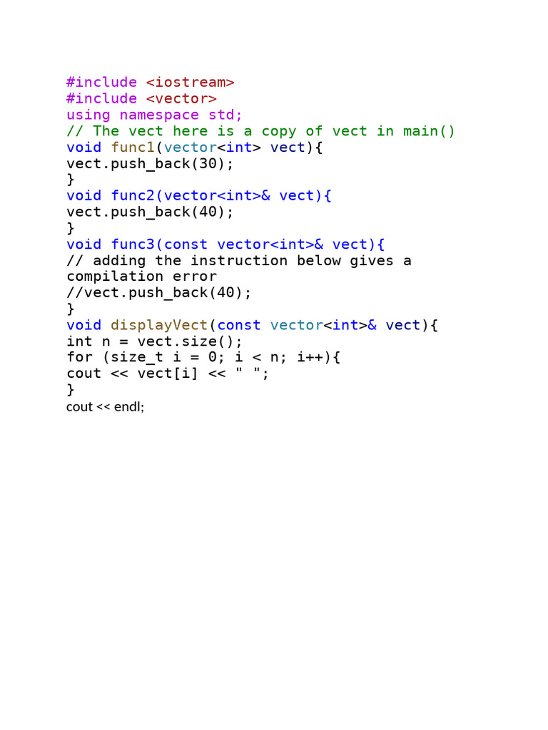 The Vect Here Is A Copy of Vect in Main : Func1 | PDF