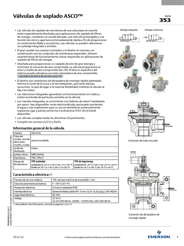 Catálogo Válvula de Soplado de Membrana Series 353 Asco Es 7694630 | PDF | Ingeniería mecánica ...