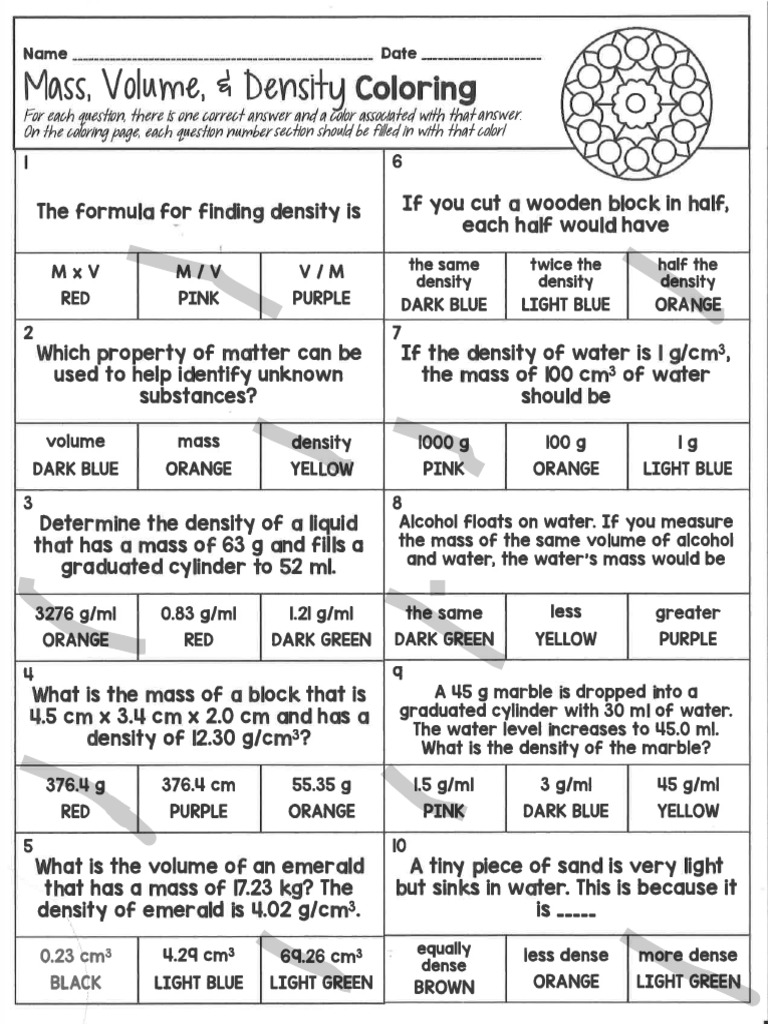 Mass Volume Density Color | PDF