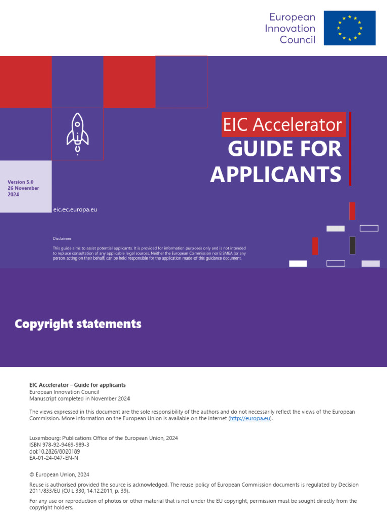 EIC Accelerator Guide For Applicants - 2025 | PDF | Innovation | Risk