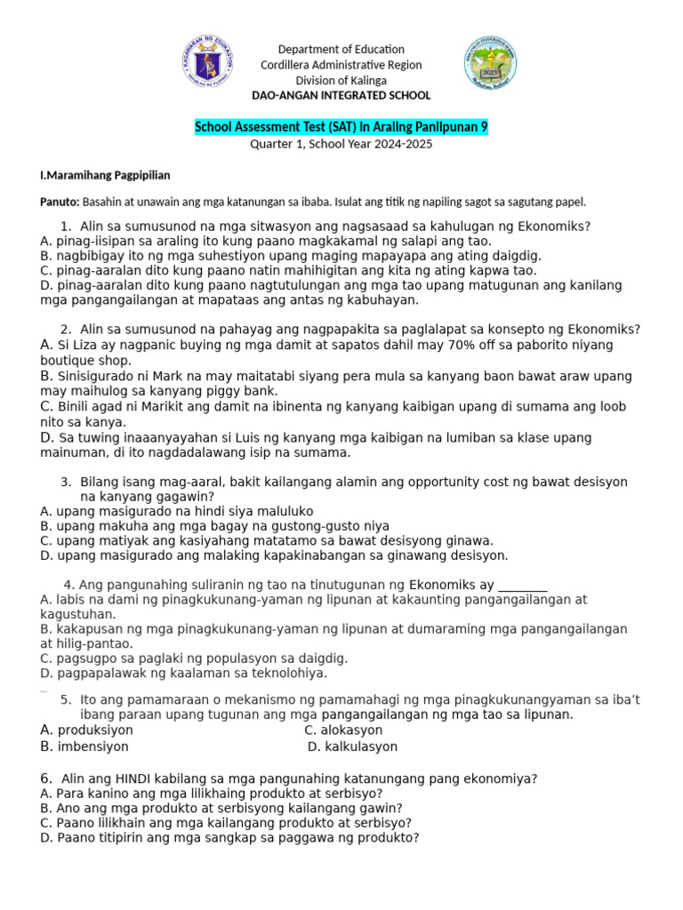 Sat&tos Ap9 Q 1 | PDF