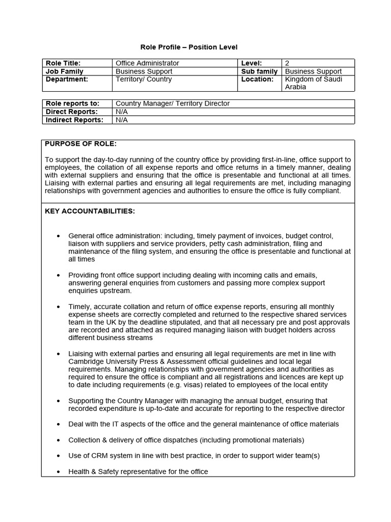 Office Administrator JD Final | PDF | Budget | Expense