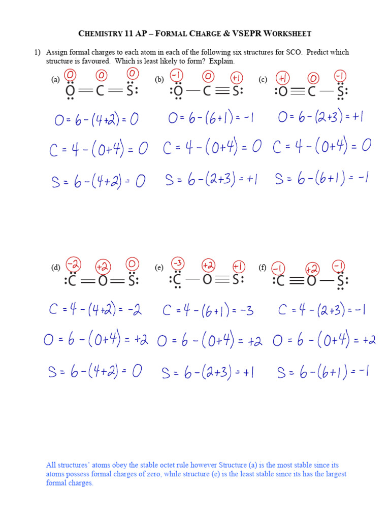 Formal Charge VSEPR Worksheet Solutions 14cfdrh | PDF | Chemical Bond ...