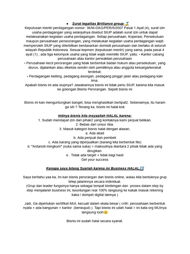 Surat Legalitas Brilliance Group ? | PDF