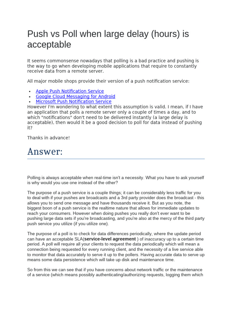 Push vs Poll: Choosing Data Retrieval Methods | PDF | Computing ...