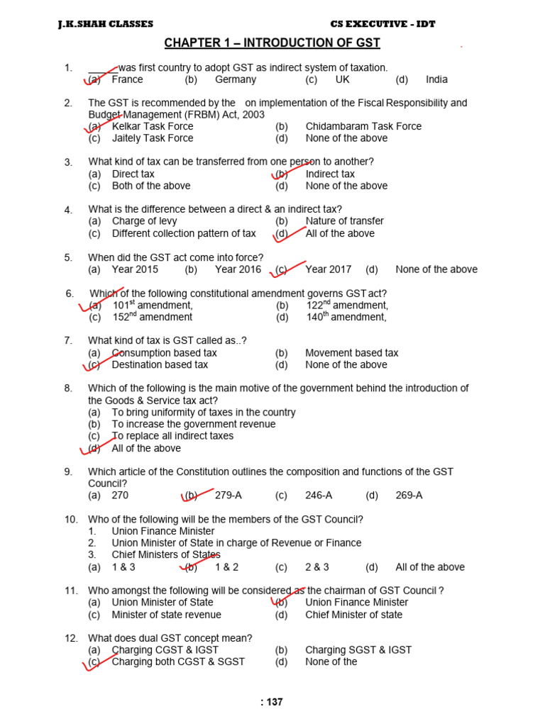 GST MCQ Question With Solution | PDF | Value Added Tax | Taxes