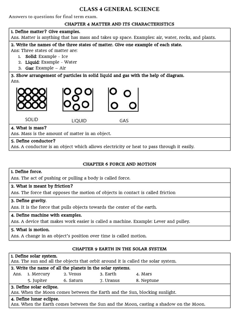 Class 3 and Class 4 Science Questions | PDF | Solar System | Force