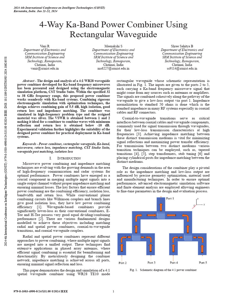 4 Way Ka Band Power Combiner Using Rectangular Waveguide Pdf Information And Communications