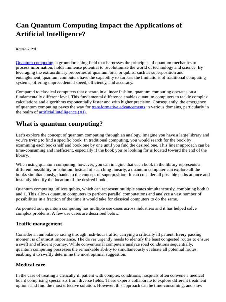 Can Quantum Computing Impact The Applications of Artificial Intelligence | PDF | Quantum ...