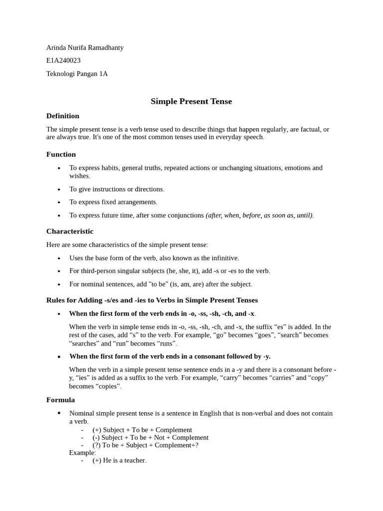 Simple Present Tense | PDF | Subject (Grammar) | Verb