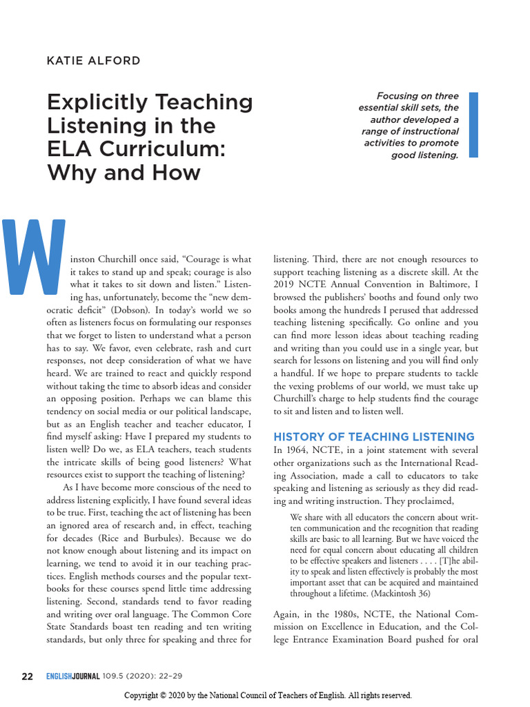 Explicitly Teaching Listening in The ELA | PDF | Teachers | Reading ...