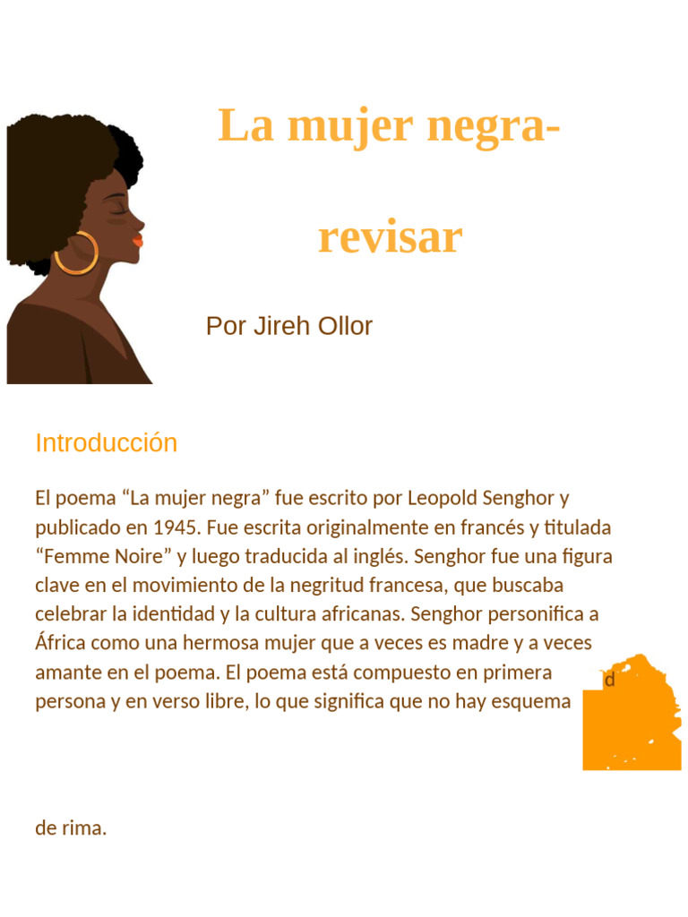 Análisis del poema "La mujer negra" | PDF | Poesía | África