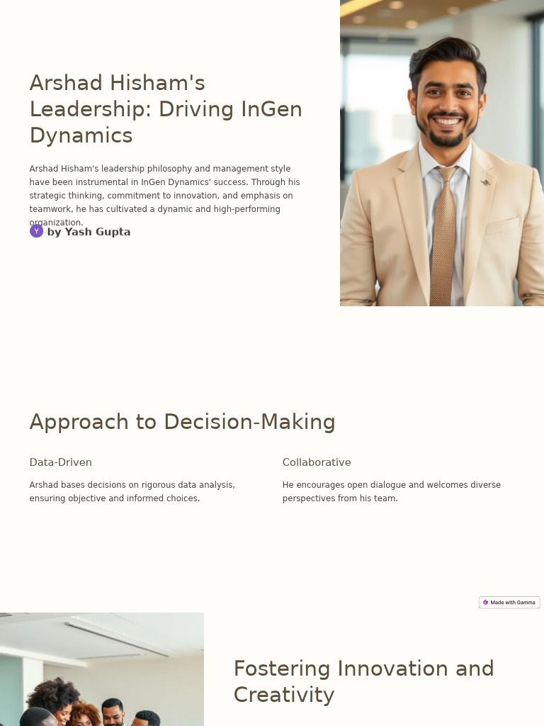 Arshad Hishams Leadership Driving InGen Dynamics | PDF | Leadership | Innovation