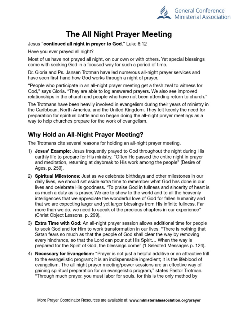 All-Night Prayer Meeting Guide | PDF | Prayer | Jesus