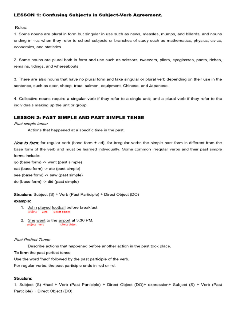 grade-7-lessons | PDF | Verb | Perfect (Grammar)