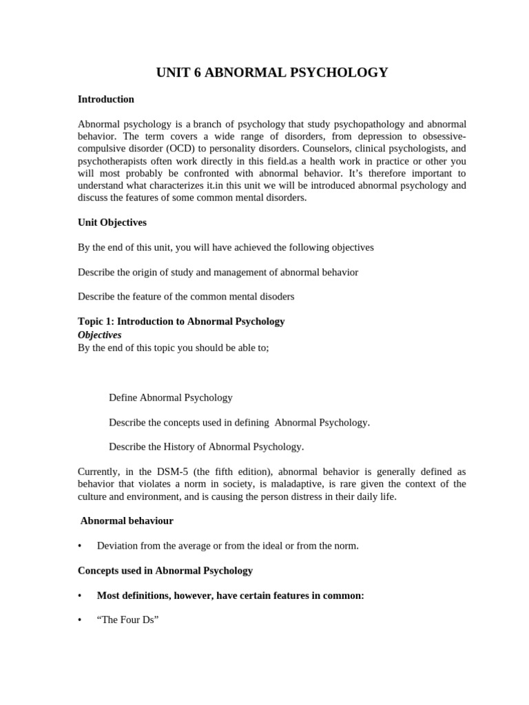 Unit 6 Abnormal Psychology | PDF | Psychological Trauma | Mental Disorder