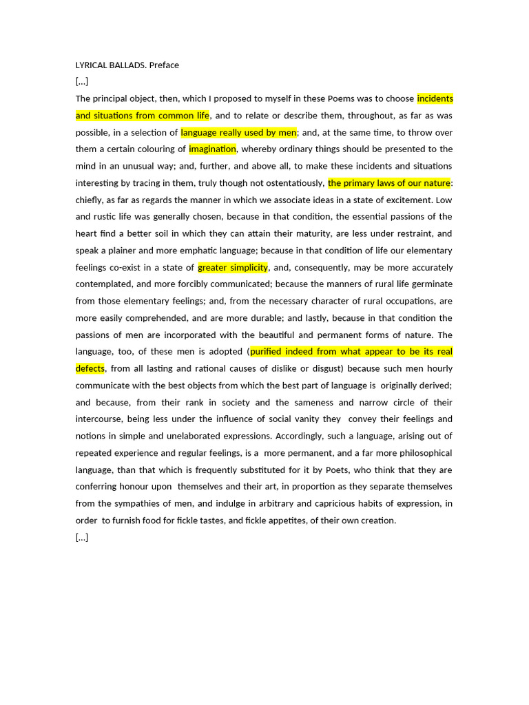 Lyrical Ballads. Preface | PDF