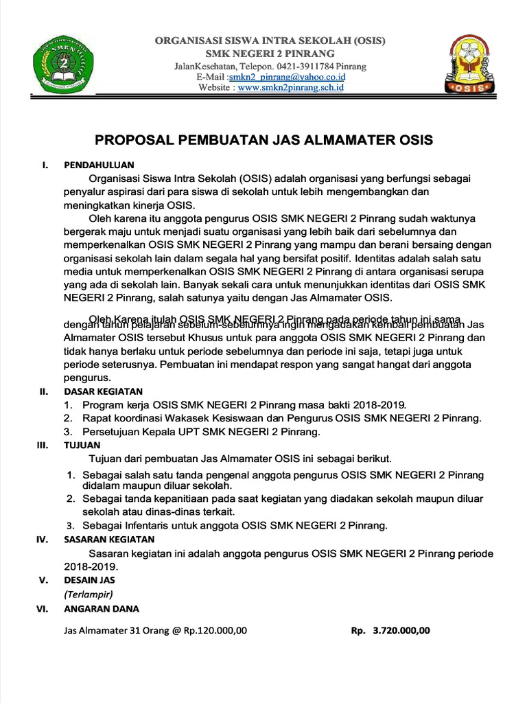 PDF Proposal Pembuatan Jas Almamater Osis Compress | PDF