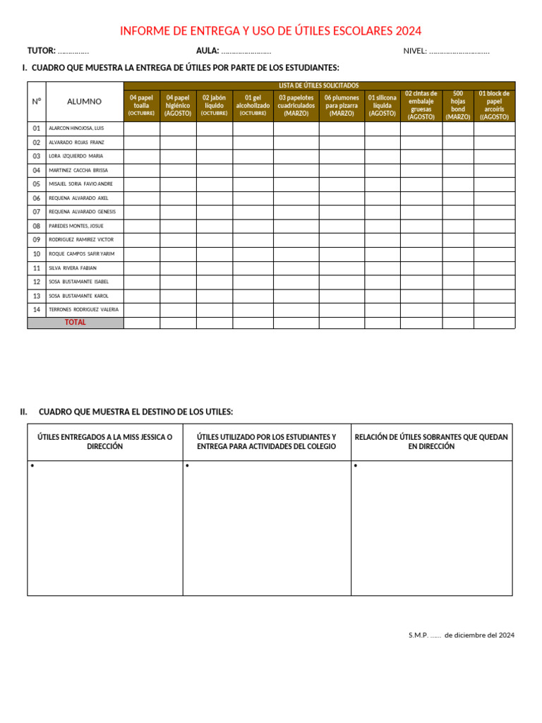 Formato Inf. Útiles Escolares | PDF