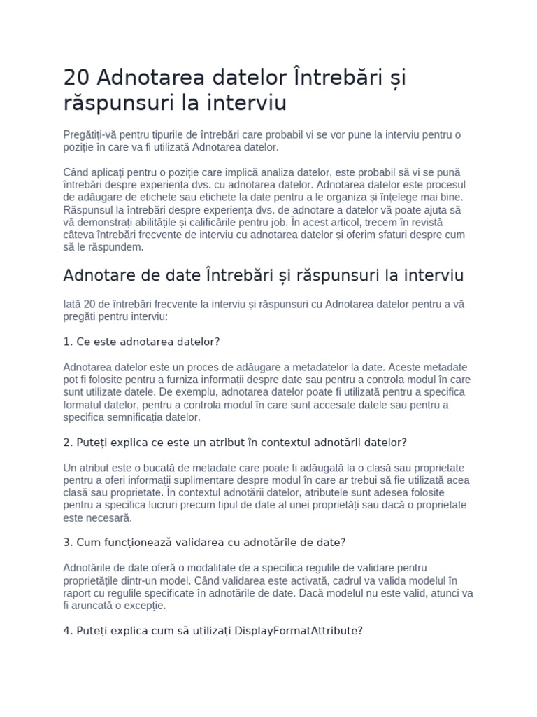 20 Întrebări Și Răspunsuri La Interviul Pentru Annotare de Date | PDF