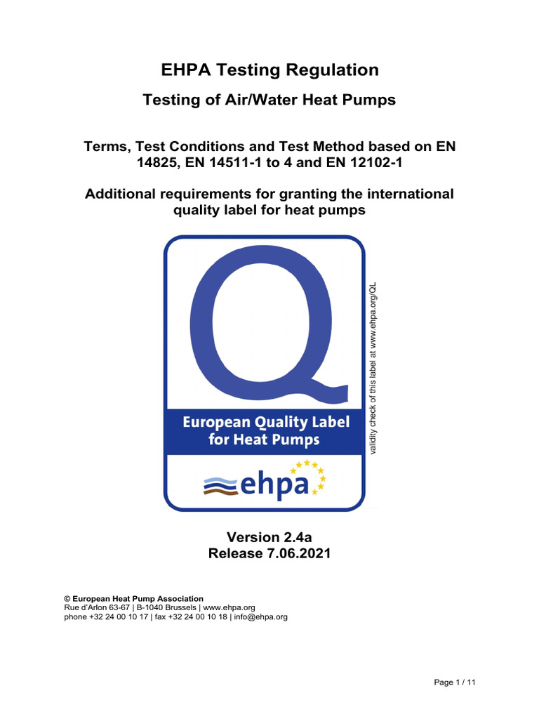 EHPA Heat Pump Testing Regulations | PDF | Air Conditioning | Heat Pump