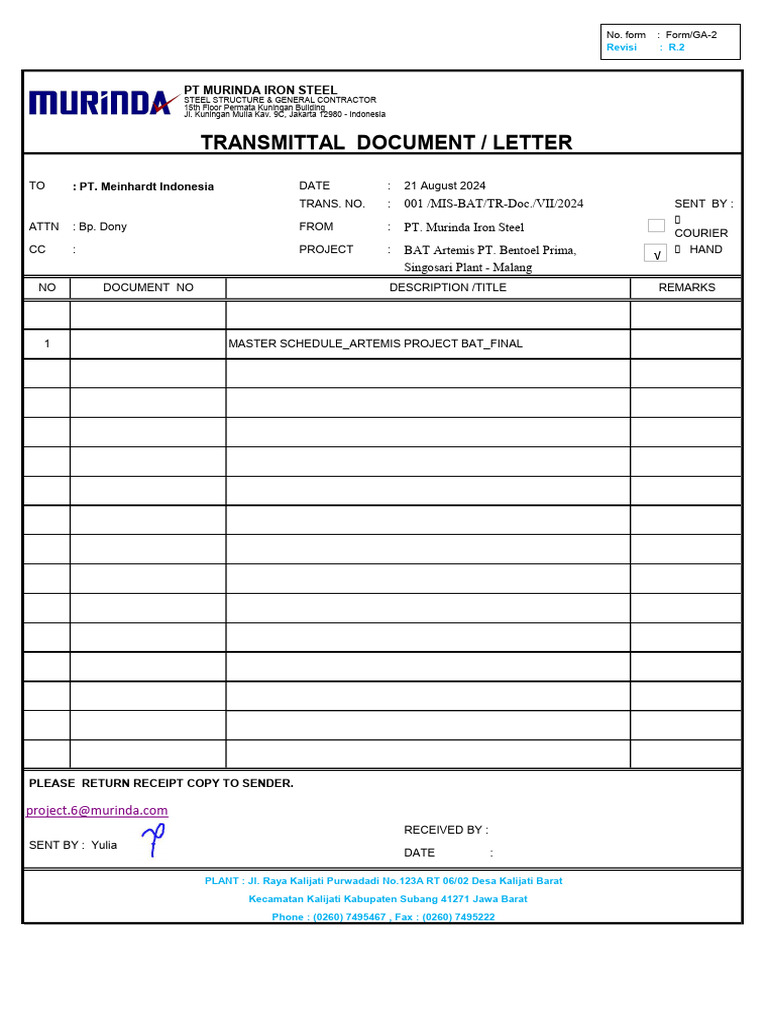 TR.001-Master Schedule | PDF