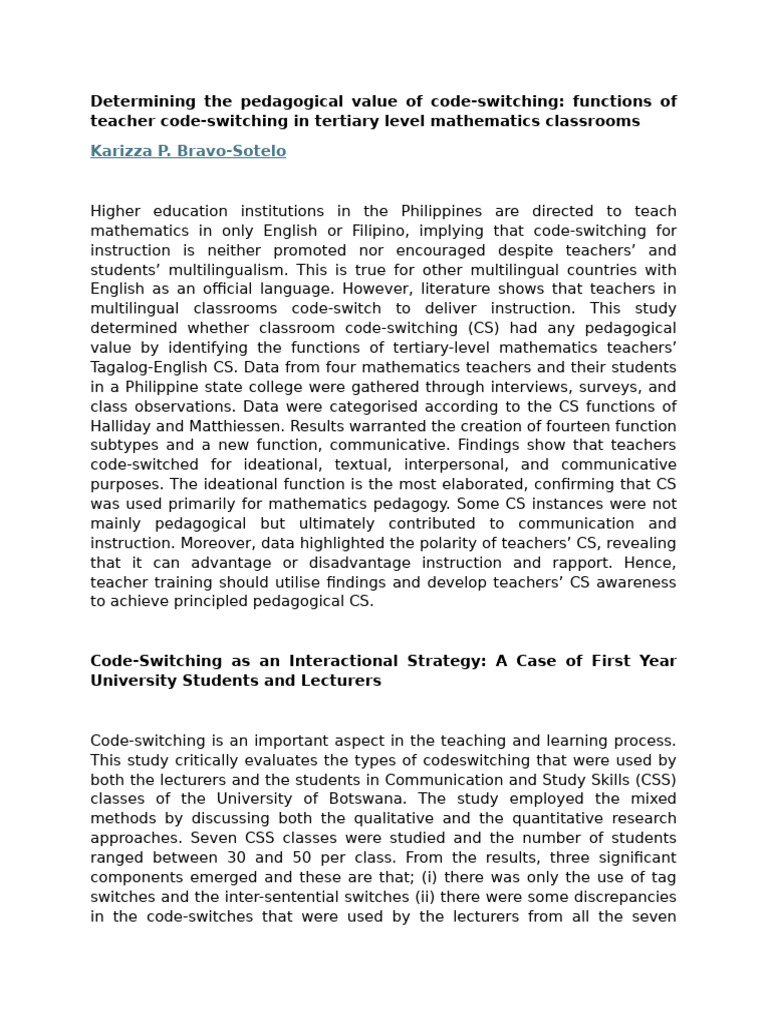 Impact of Code Switching | PDF | Multilingualism | Pedagogy