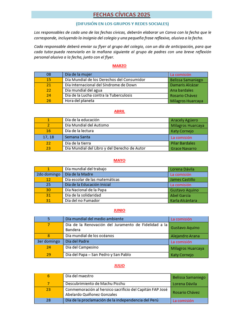 FECHAS CÍVICAS 2025 (1) | PDF | Perú
