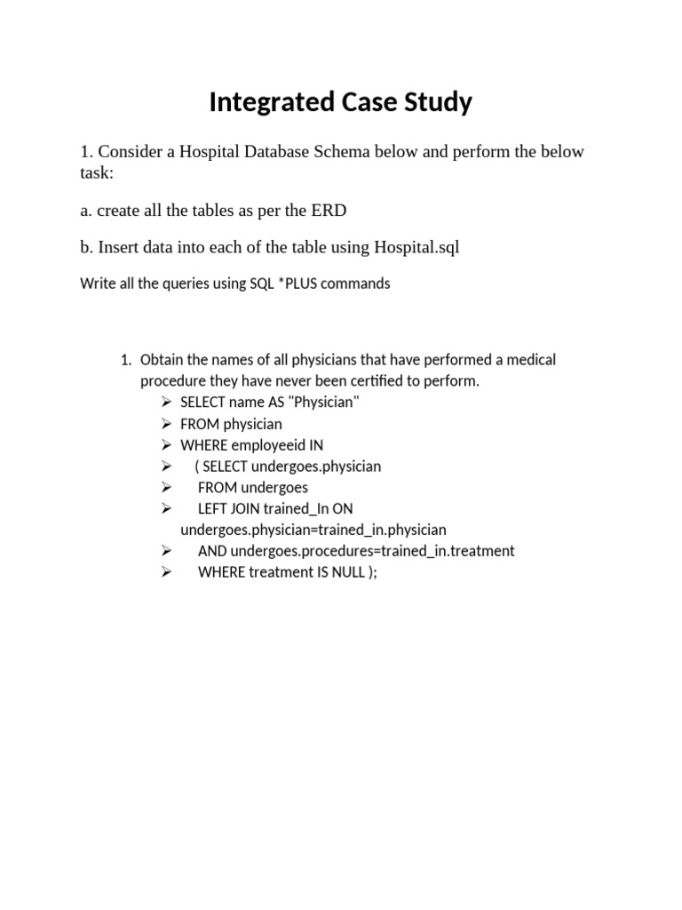 sayli Integrated Case Study-1 | PDF | Patient | Sql sayli Integrated Case Study-1 | PDF | Patient | Sql