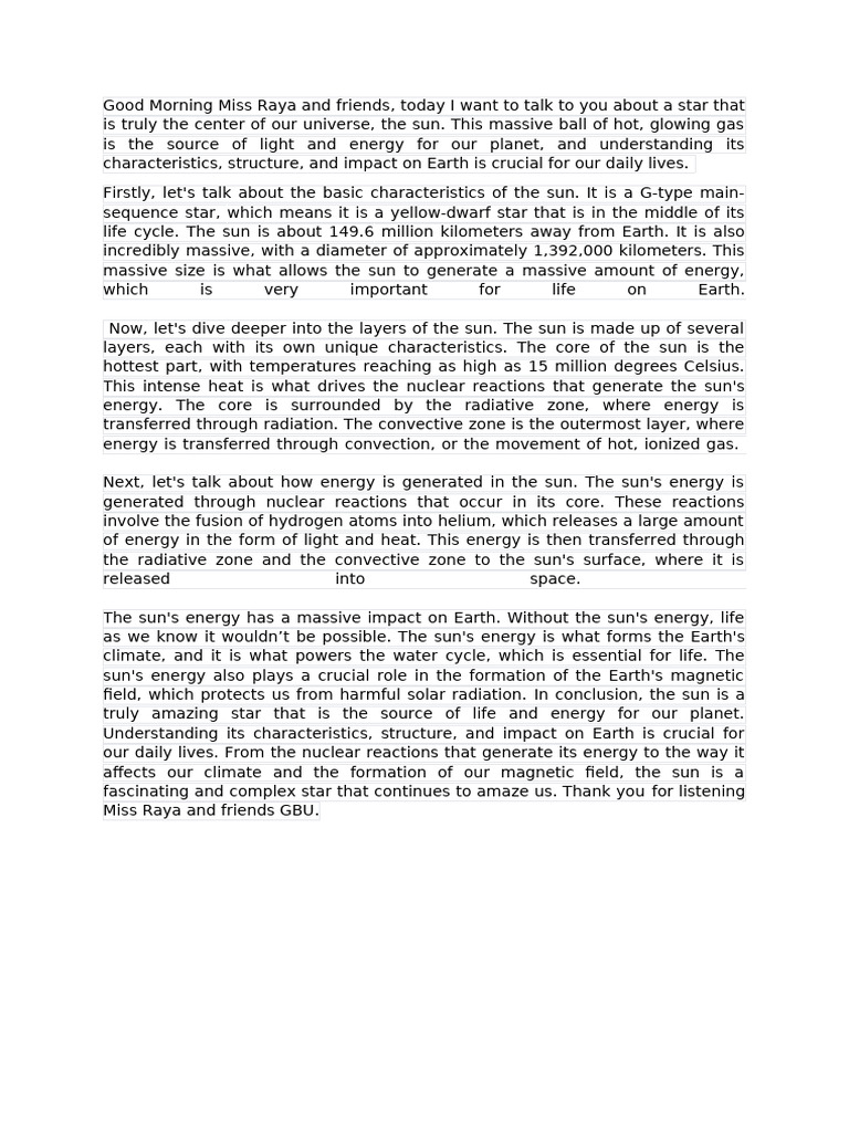 Script For A Presentation About The Sun | PDF | Sun | Stars