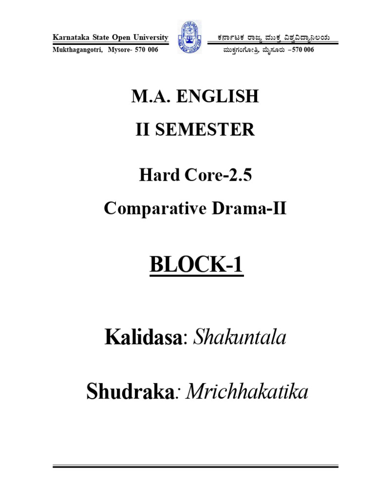 Block-1 Kalidasa Shudraka: M.A. English Ii Semester Hard Core-2.5 ...