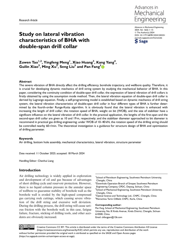 Study_on_lateral_vibration_characteristics_of_BHA_ | PDF | Force | Classical Mechanics