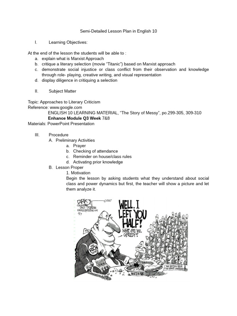 Lesson Plan For Marxist Approach | PDF | Marxism | Class Conflict
