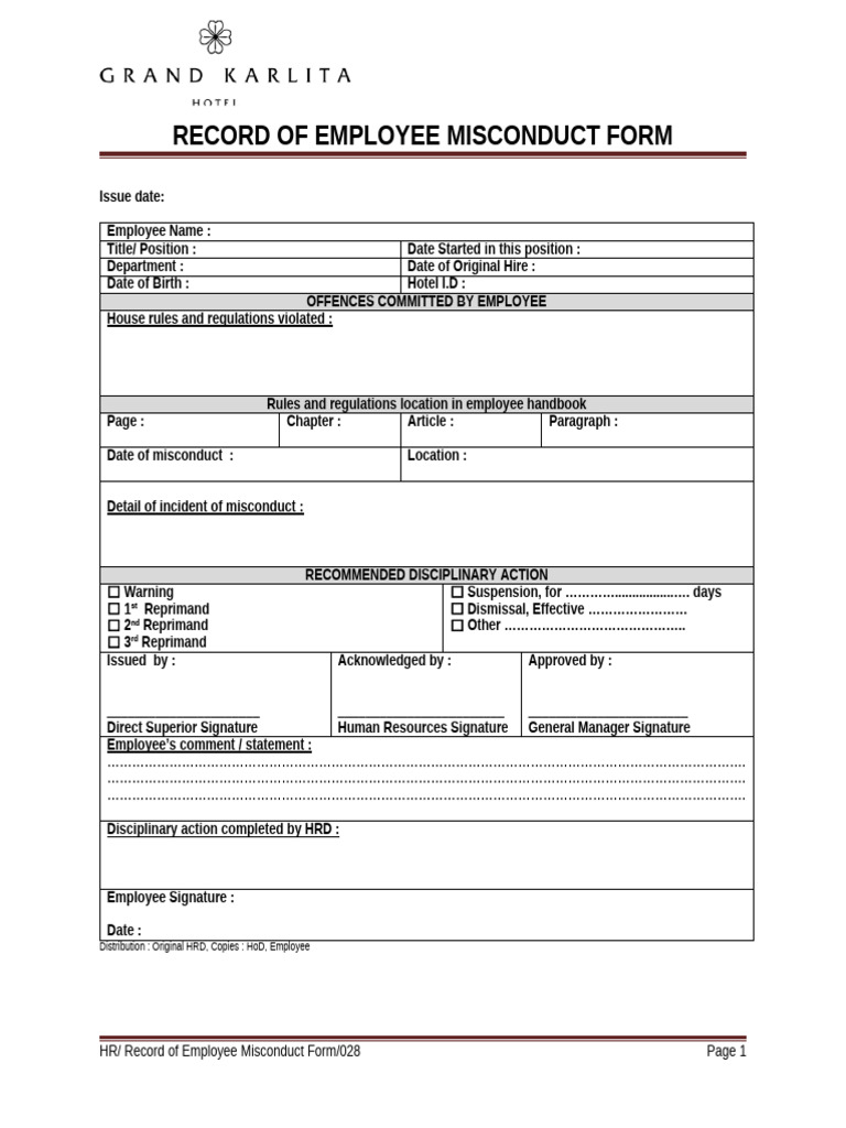 Employee Misconduct Form | PDF