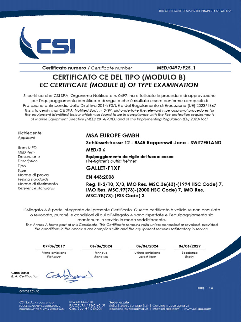 36 - Gallet-F1XF - MED-modB-Certificate - EN Year 2029 | PDF