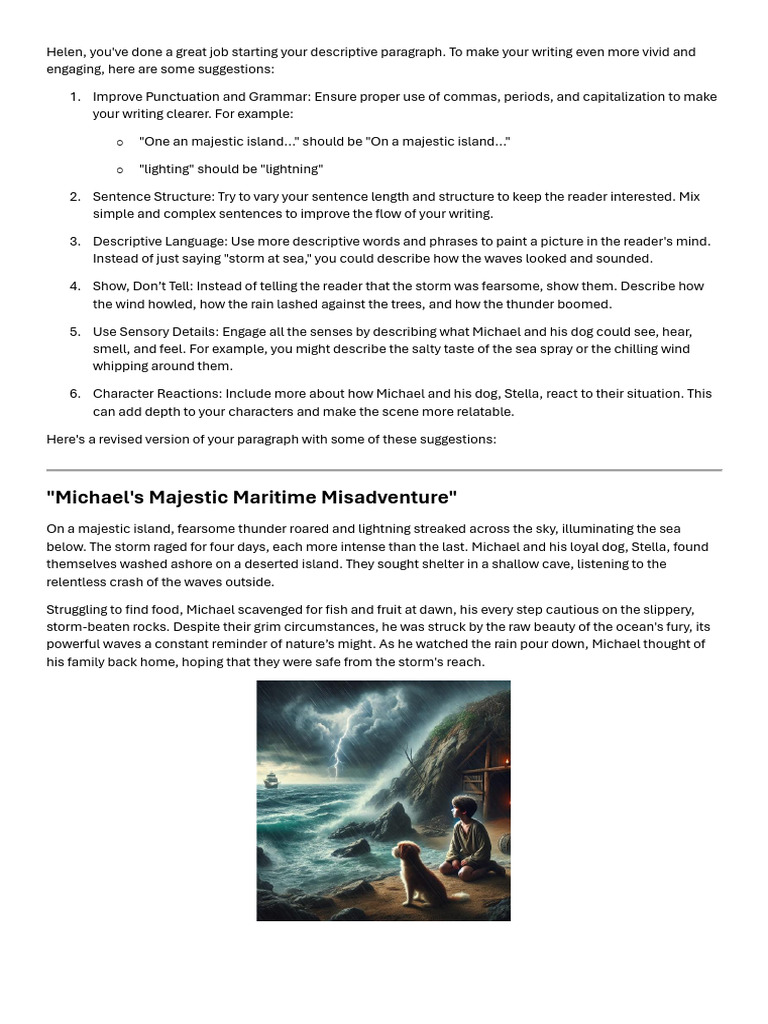 Helen Storm Paragraph Suggestions to improve | PDF