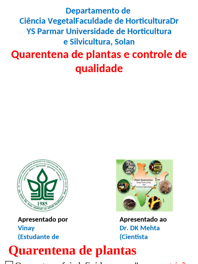 Quarentena Vegetal: Controle e Importância | PDF | Agricultura | Batata