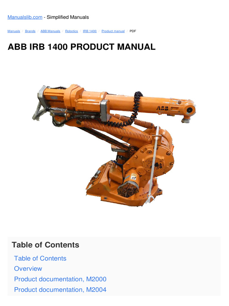 Abb Irb 1400 Product Manual: Product Documentation, M2000 Product ...