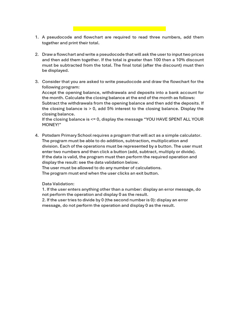 Pseudocode Flowchart Exercise2 | PDF