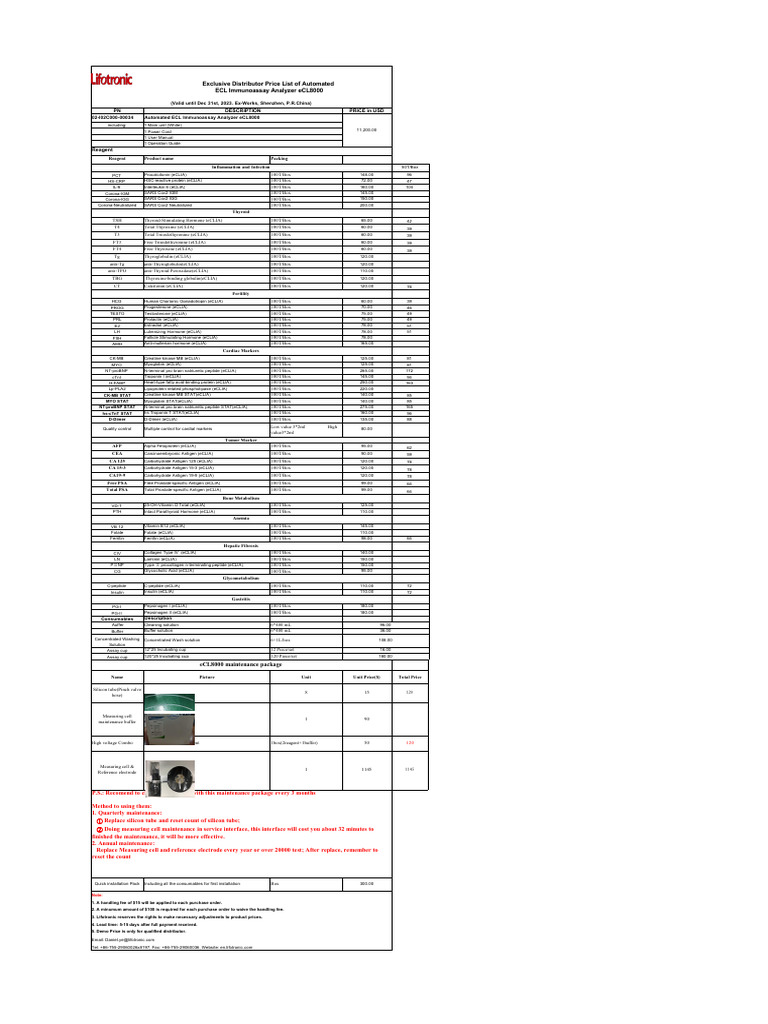 2023 Lifotronic Price List ECL8000 - 2023 | PDF | Luteinizing Hormone ...
