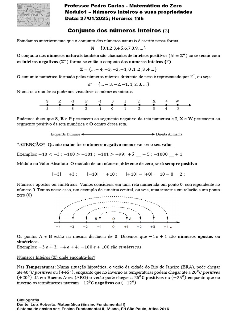 001 - Numeros Inteiros e Suas Operações - PARTE I | PDF | Números ...
