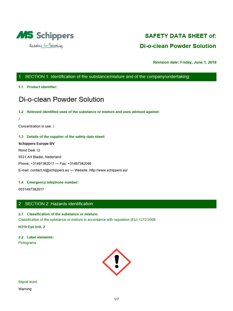 Di-o-clean Powder Solution Safety Data | PDF | Volatile Organic ...