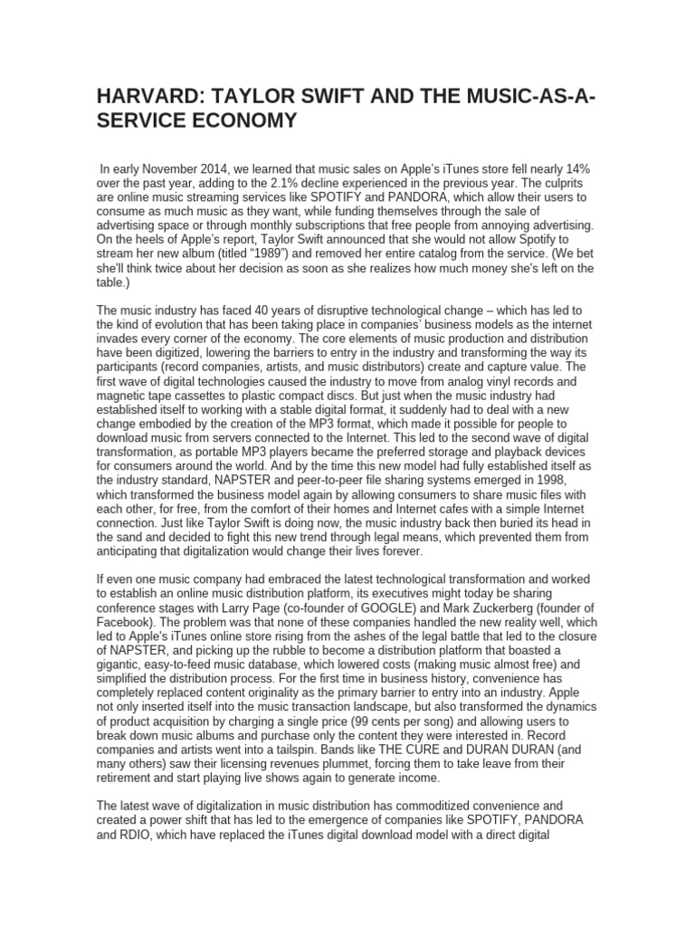 Taylor Swift and Music Streaming Impact | PDF | Spotify | Streaming Media