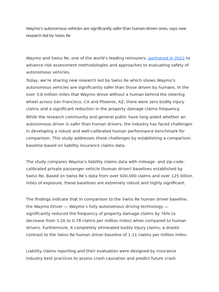 Waymo's Autonomous Vehicles Are Significantly Safer Than Human-Driven Ones, Says New Research ...