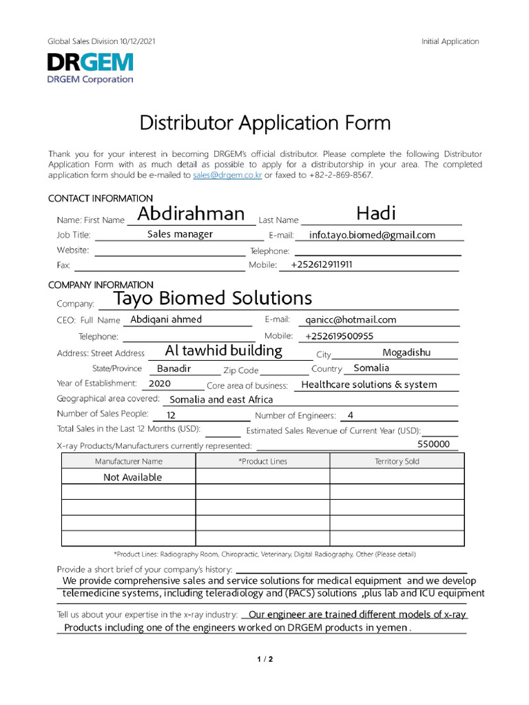 Distributor Application Form (DRGEM) 2 | PDF